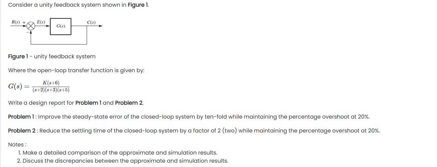 Solved Consider a unity feedback system shown in Figure 1. | Chegg.com