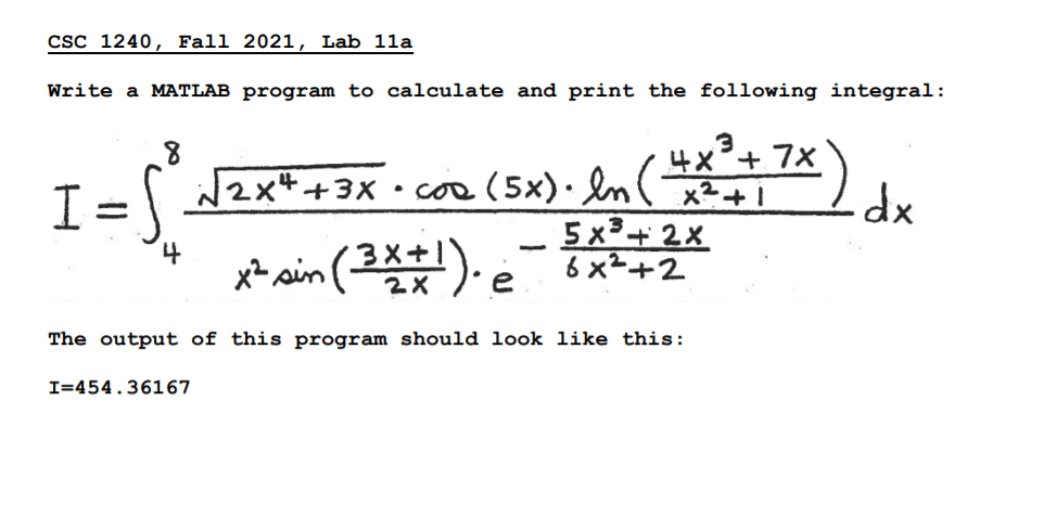 Solved CSC 1240, Fall 2021, Lab 11a Write a MATLAB program | Chegg.com