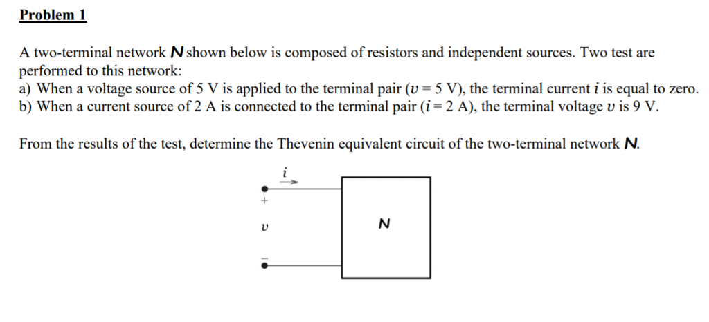 Solved Problem 1 A two-terminal network N shown below is | Chegg.com