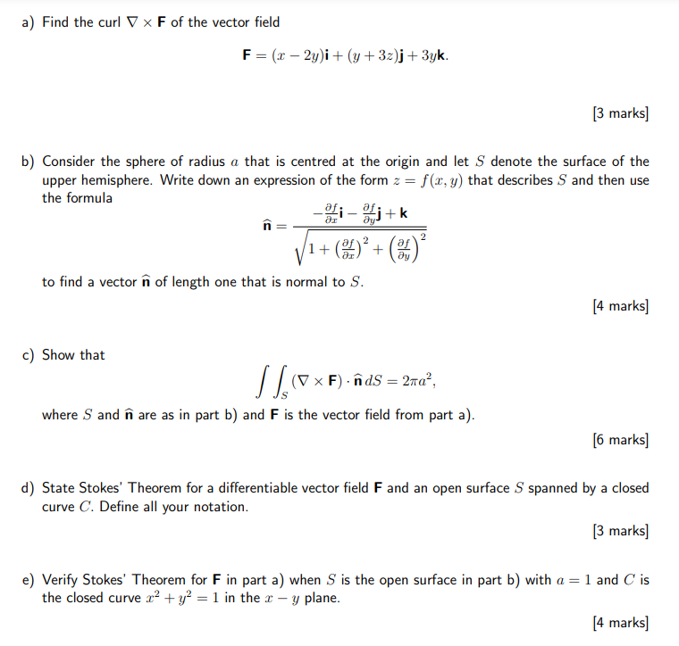 Solved a) Find the curl ∇×F of the vector field | Chegg.com
