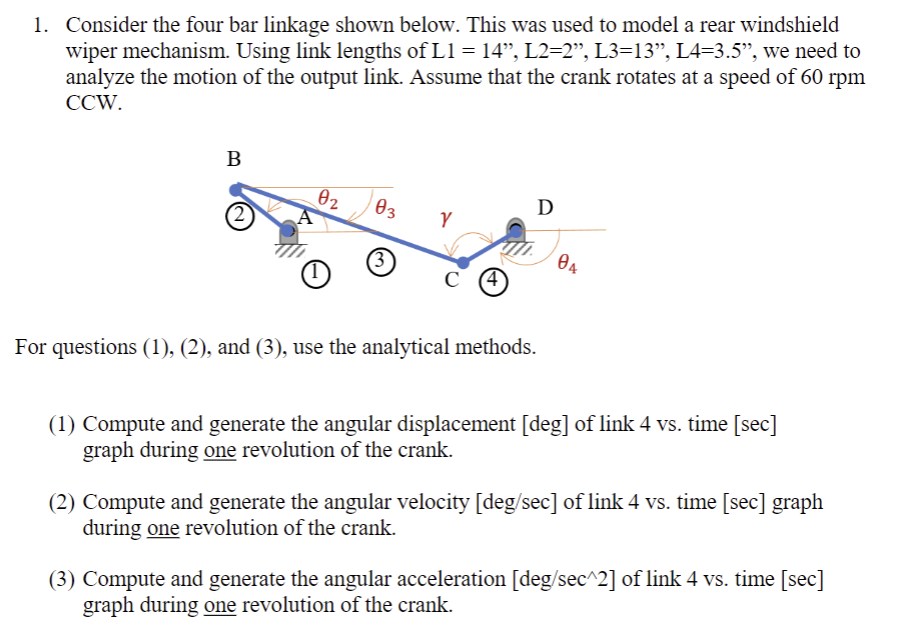 Solved 1. Consider the four bar linkage shown below. This | Chegg.com