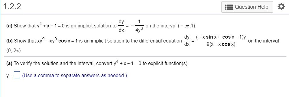 Solved 1.2.2 Question Help * dy dx 4y (a) Show that y +x-10 | Chegg.com