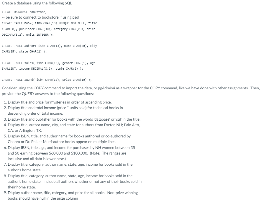 Solved Create a database using the following SQL CREATE | Chegg.com