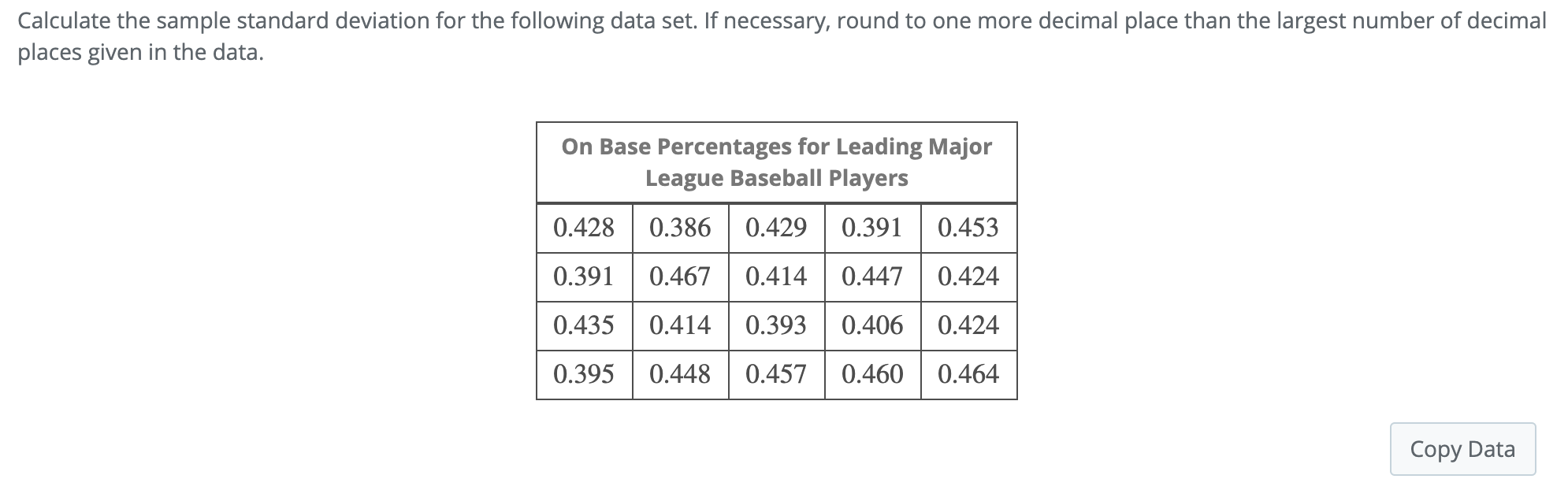 Solved Calculate the sample standard deviation for the | Chegg.com