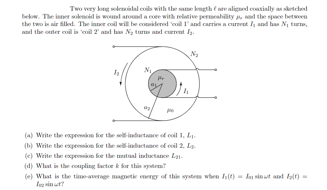 Solved Two very long solenoidal coils with the same length l | Chegg.com