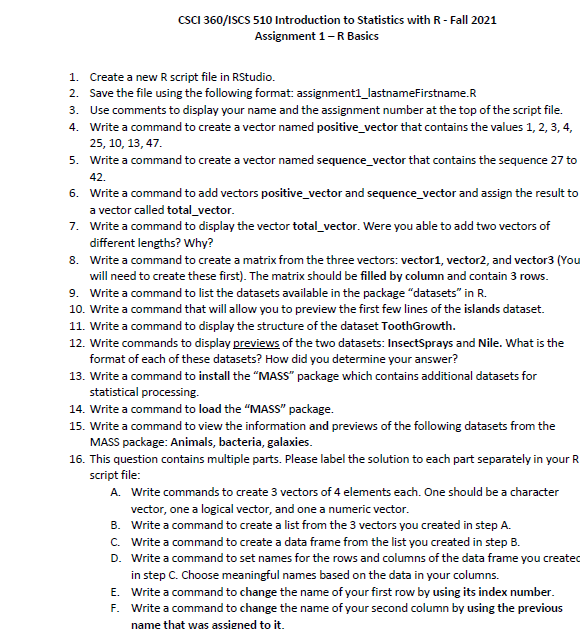 CSCI 360/ISCS 510 Introduction to Statistics with | Chegg.com CSCI 360/ISCS 510 Introduction to Statistics with | Chegg.com