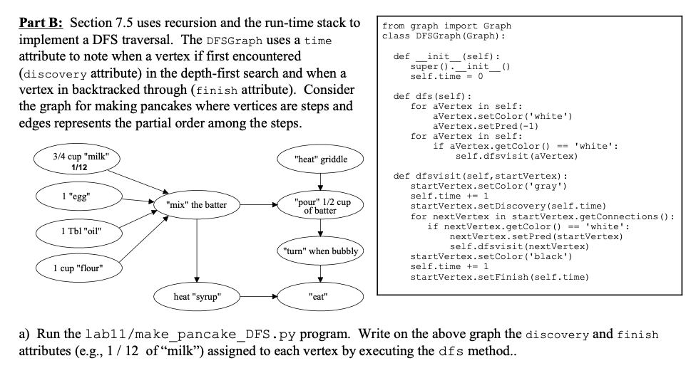 Solved from graph import Graph class DFSGraph (Graph): Part | Chegg.com