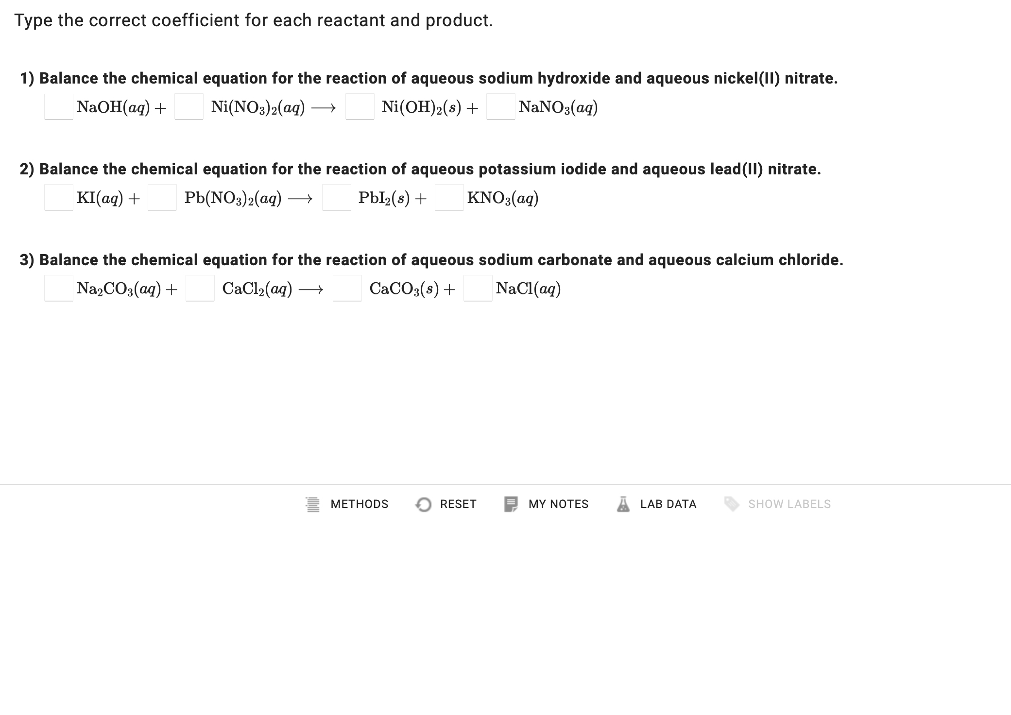 Solved Type the correct coefficient for each reactant and | Chegg.com