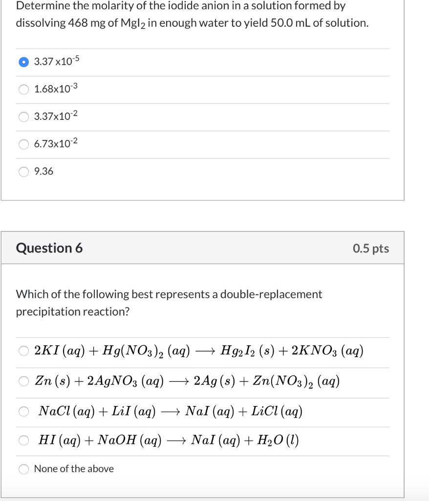 Solved Determine the molarity of the iodide anion in a | Chegg.com