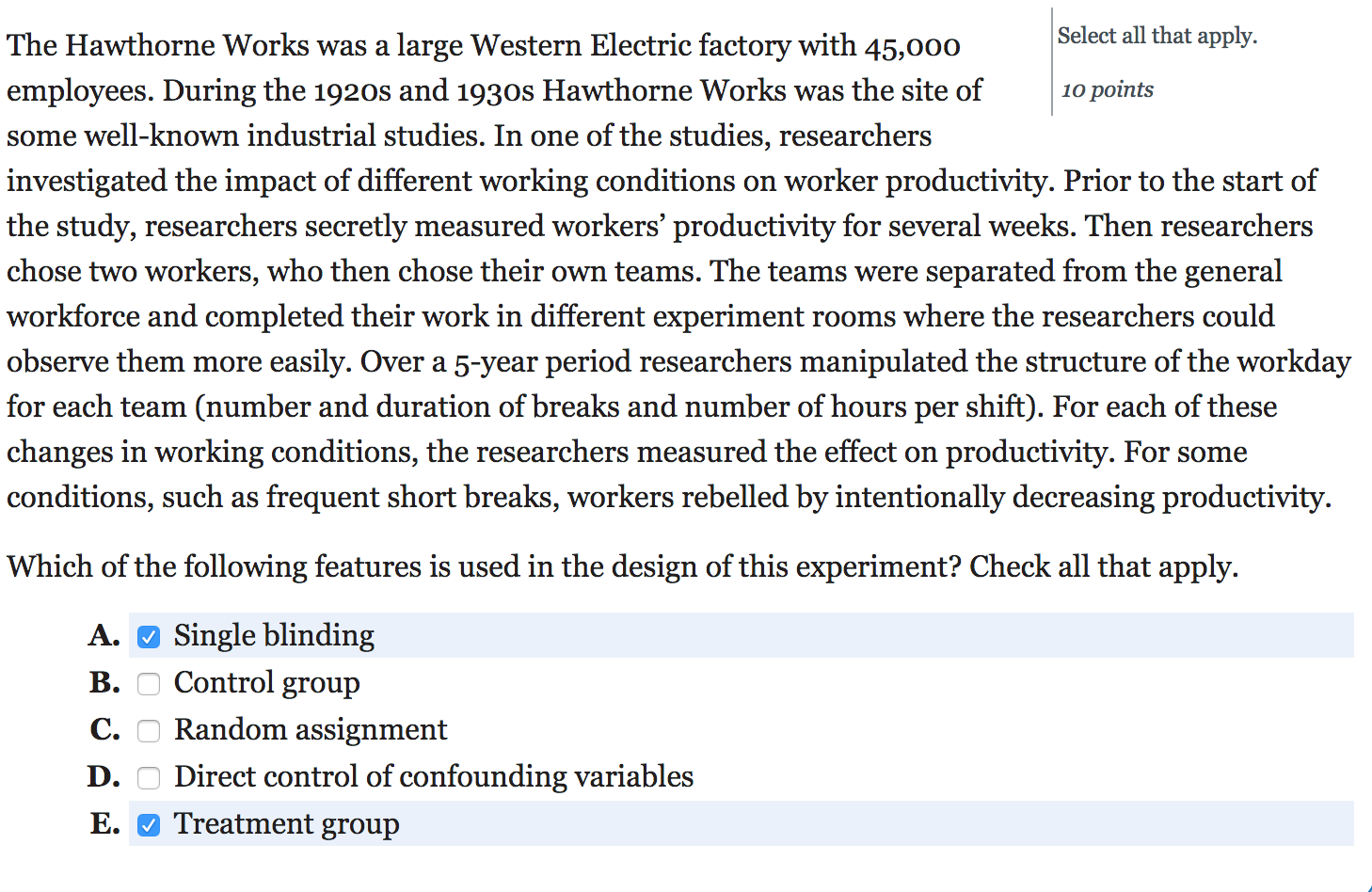Solved The Hawthorne Works was a large Western Electric | Chegg.com