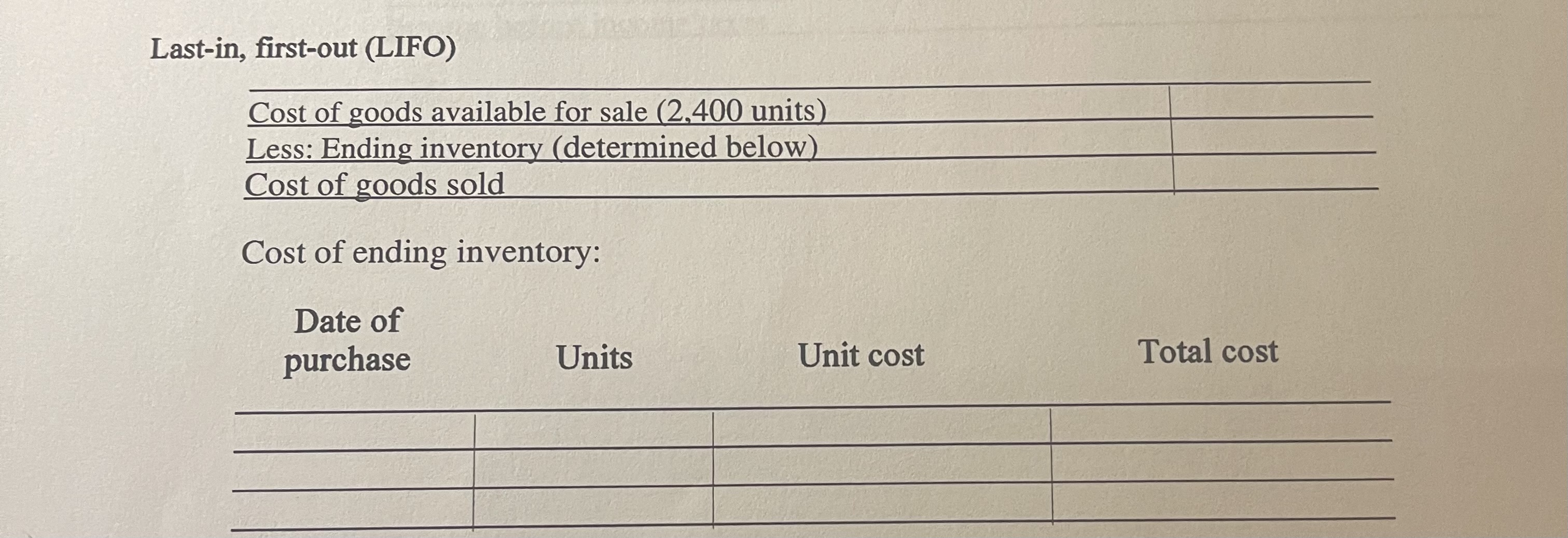 Solved E 8-15 Comparison of FIFO and LIFO; periodic system | Chegg.com
