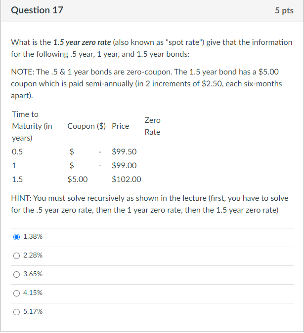 Solved What is the 1.5 year zero rate (also known as "spot | Chegg.com