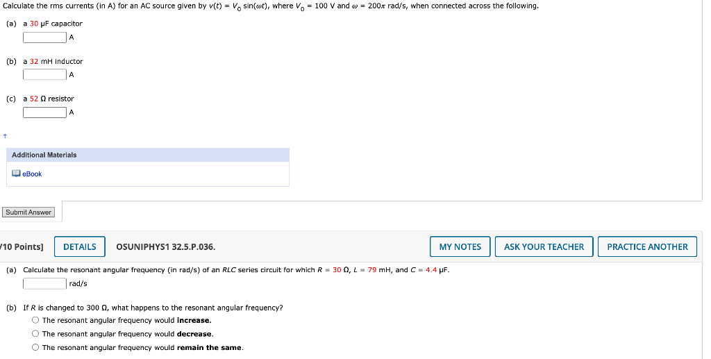 Solved Calculate the rms currents (in A) for an AC source | Chegg.com