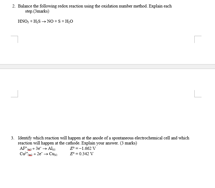 Solved 2. Balance the following redox reaction using the | Chegg.com