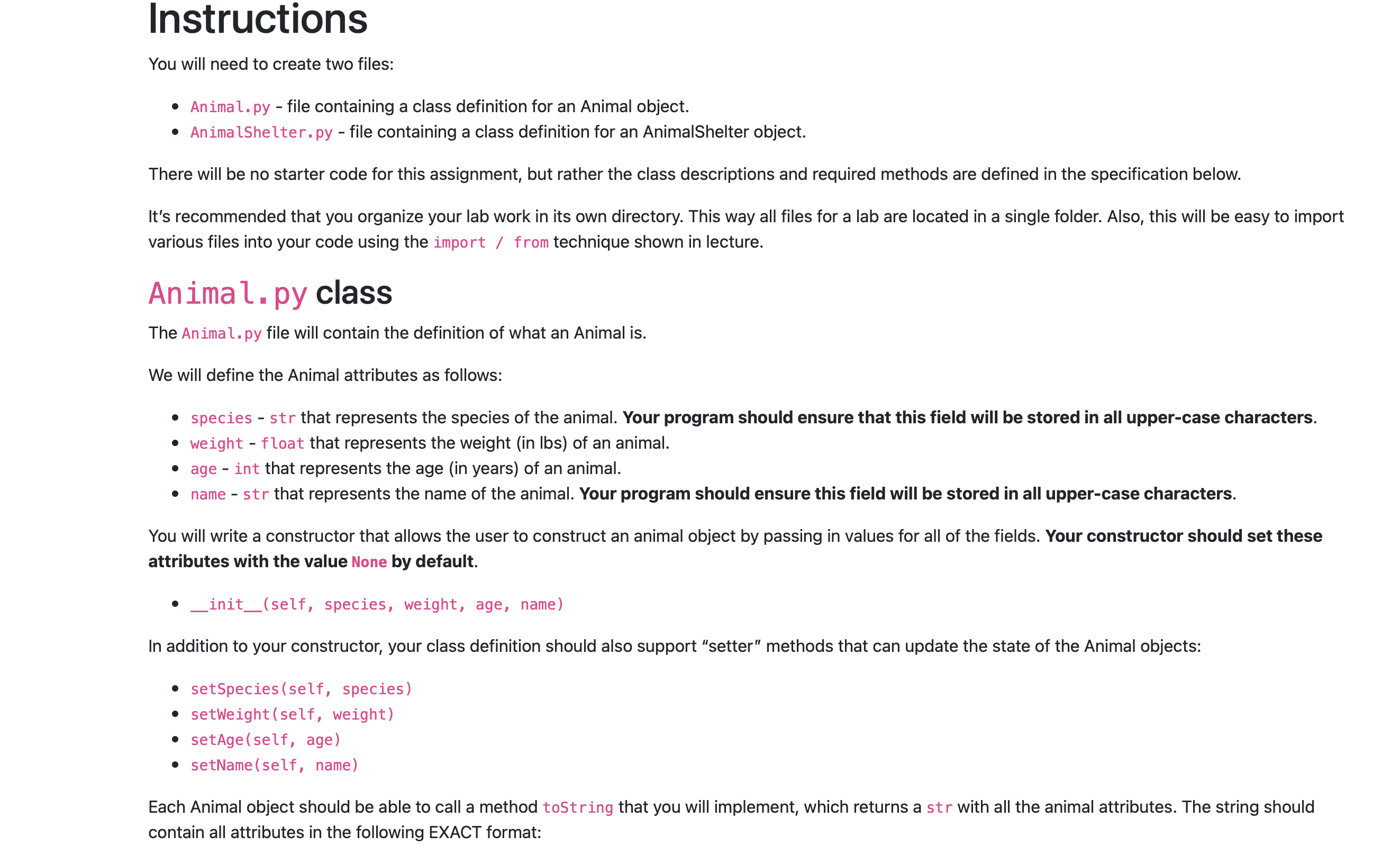 Solved \r\ndef__init__(self, species: str = None, weight: | Chegg.com