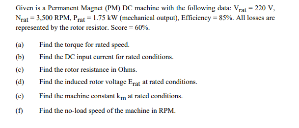 Solved Given is a Permanent Magnet (PM) DC machine with the | Chegg.com