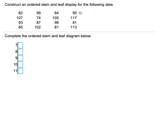 Solved Construct an ordered stem and leaf display for the | Chegg.com