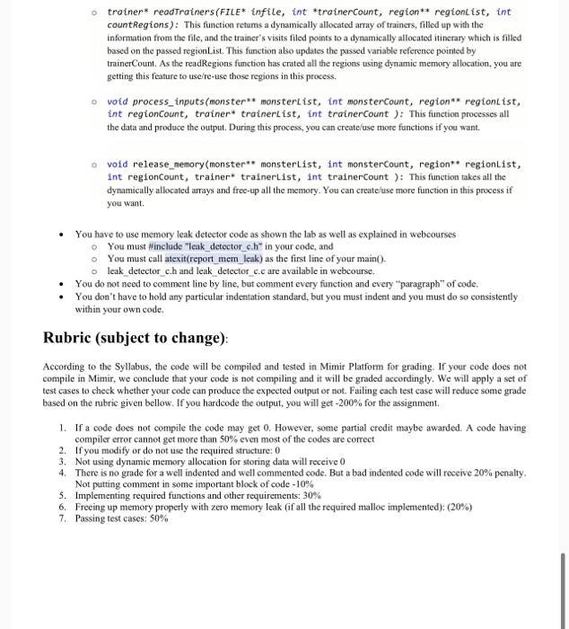 Solved write in c and i need 4 function * makeMonster and | Chegg.com