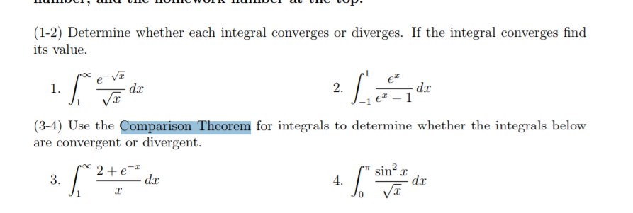 Solved (1-2) Determine whether each integral converges or | Chegg.com