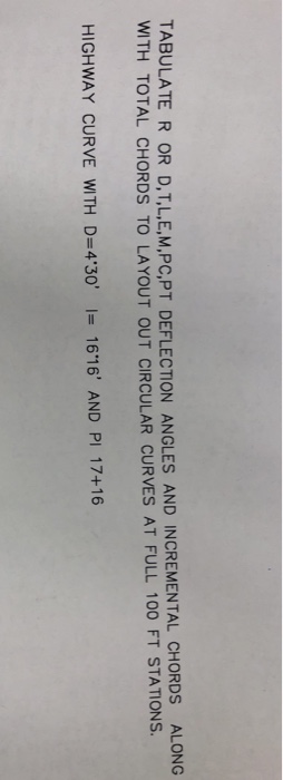 Solved TABULATE R OR D,T,L,E,M,PC,PT DEFLECTION ANGLES AND | Chegg.com