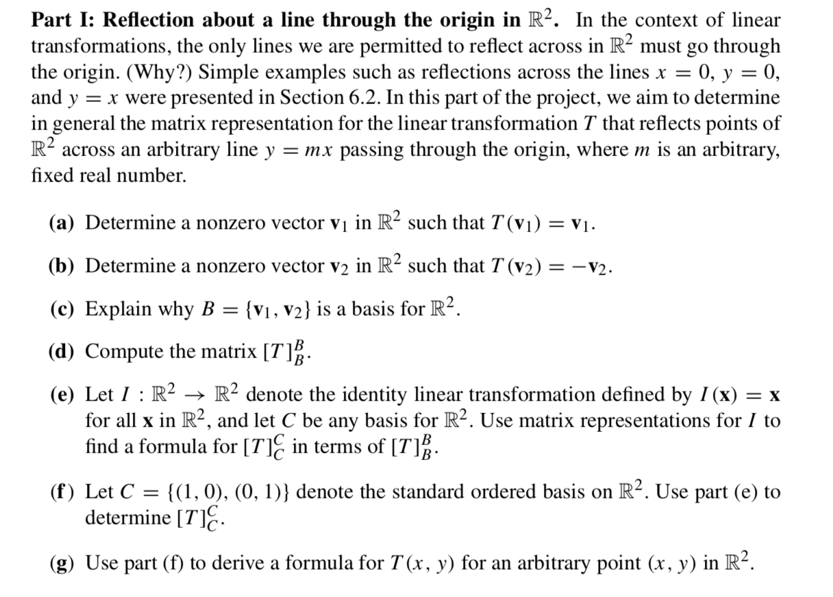 Solved = Part I: Reflection about a line through the origin | Chegg.com