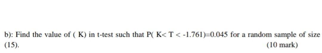Solved b): Find the value of (K) in t-test such that P( K | Chegg.com