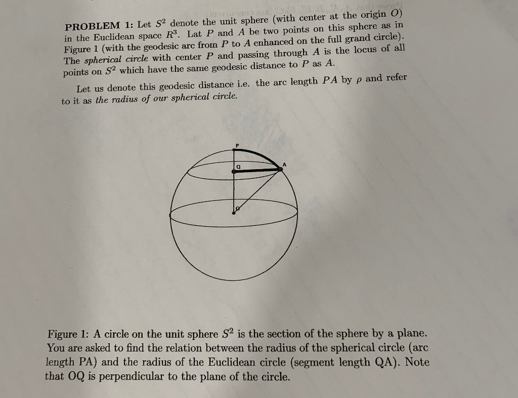 Solved PROBLEM 1: Let S2 denote the unit sphere (with center | Chegg.com