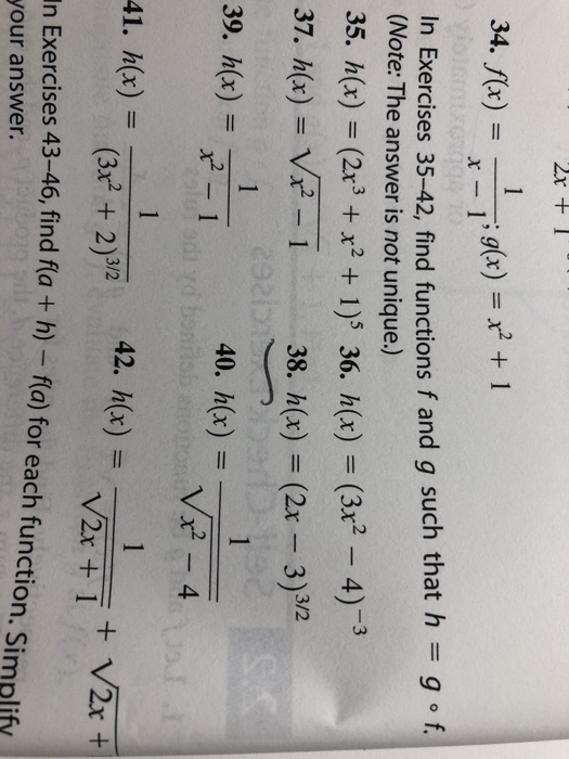 Solved 84.)+ In Exercises 35-42, find functions f and g such | Chegg.com