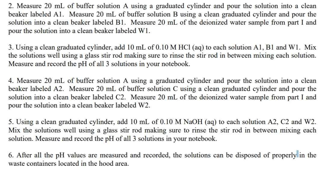 Part I: Preparation of Buffer Solutions and pH | Chegg.com