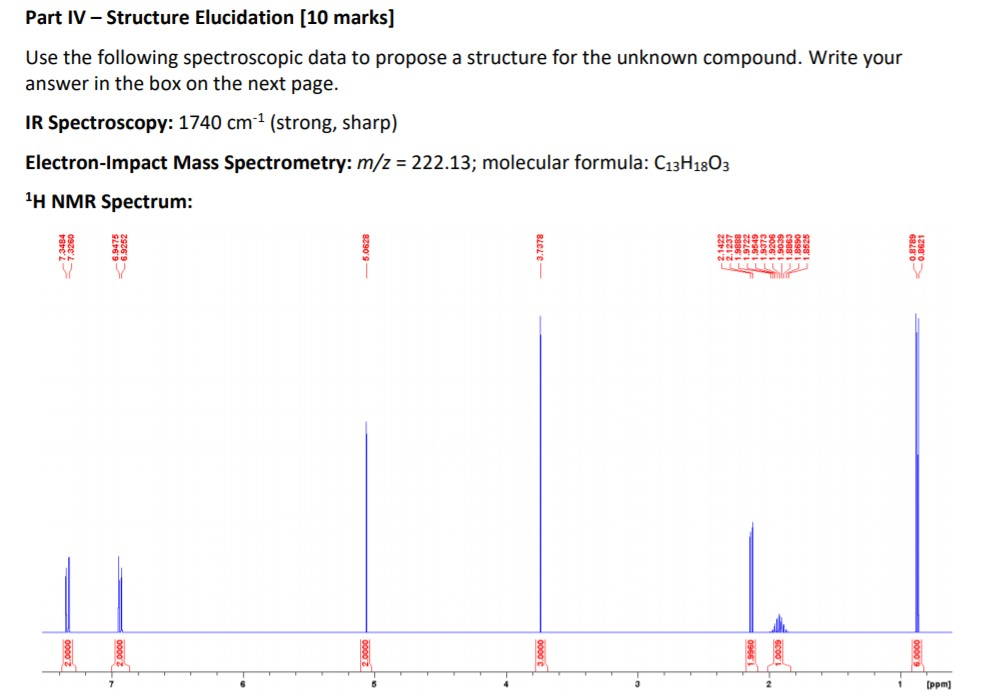 Solved Part IV - Structure Elucidation (10 marks] Use the | Chegg.com