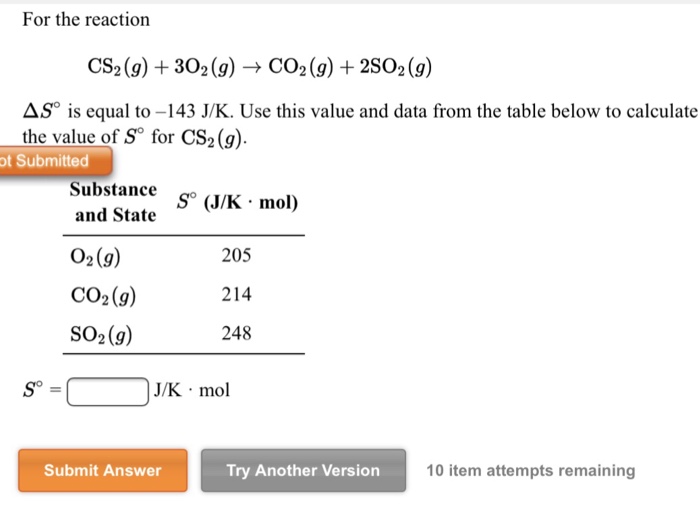 Solved For the reaction CS2 (g) + 302 (g) → CO2 (g) + 2SO2 | Chegg.com