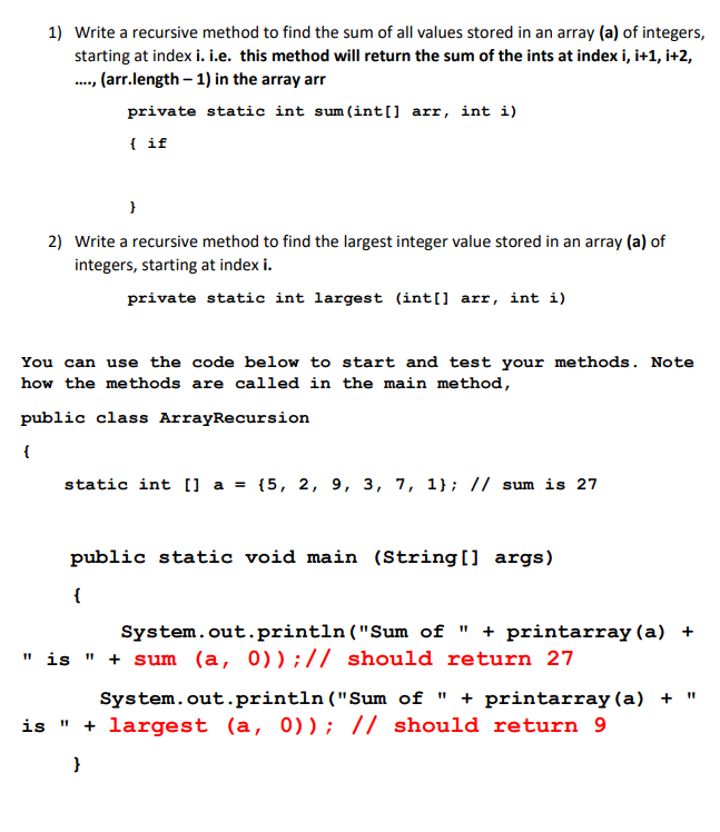 Solved 1) Write a recursive method to find the sum of all | Chegg.com