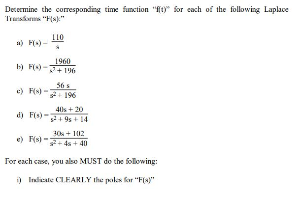 Solved Determine the corresponding time function "f(t)” for | Chegg.com