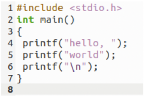 Solved 1 \#include 2 int main() 3 \{ 4 printf("hello," ); 5 | Chegg.com
