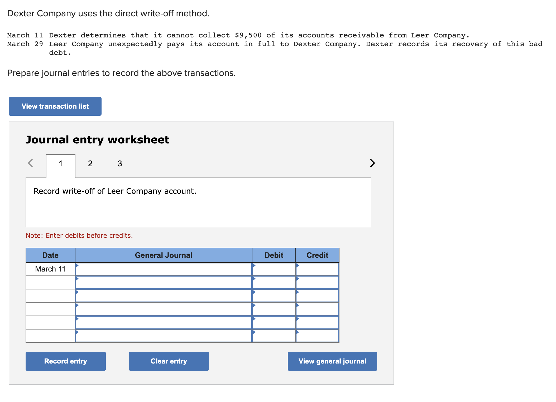 Solved Dexter Company uses the direct write-off method. | Chegg.com