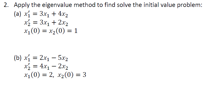 Solved 2. Apply the eigenvalue method to find solve the | Chegg.com