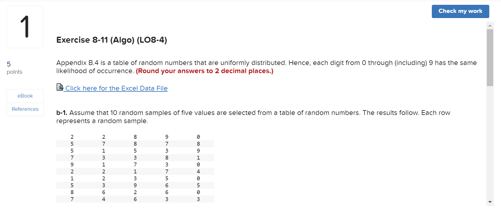 Solved Check my work 1 Exercise 8-11 (Algo) (LO8-4) 5 points | Chegg.com