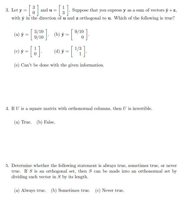 Solved = 3. Let y and u= Suppose that you express y as a sum | Chegg.com