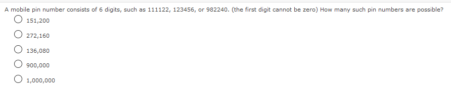 Solved A mobile pin number consists of 6 digits, such as | Chegg.com