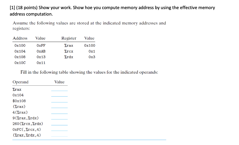 Solved [1] (18 points) Show your work. Show hoe you compute | Chegg.com
