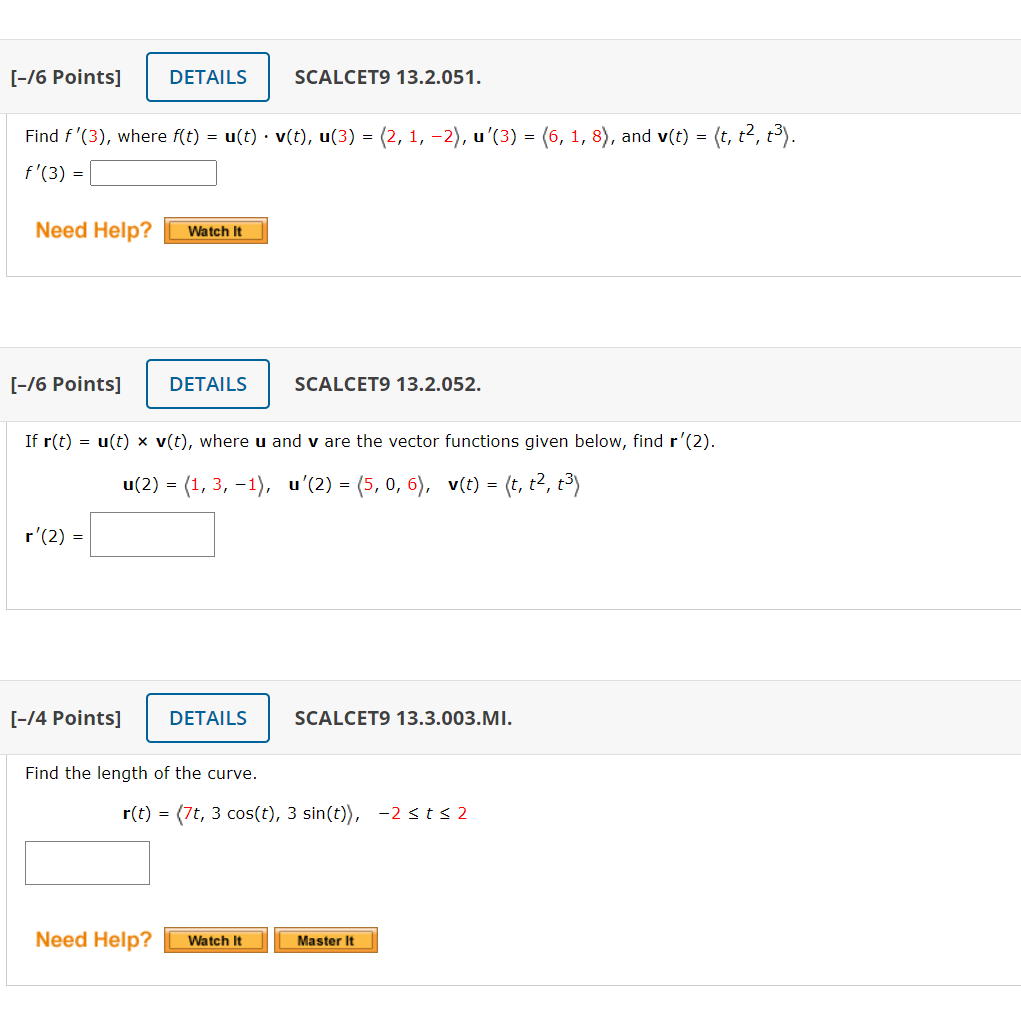 Solved [-/6 Points ] SCALCET9 13.2.051. Find f′(3), where | Chegg.com