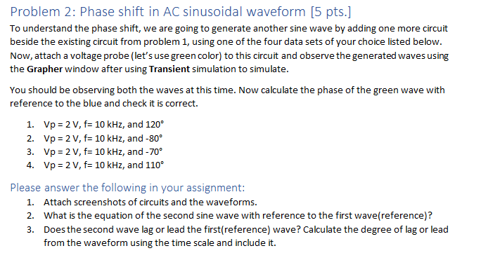 Problem 1: Characteristics of AC sinusoidal waveform | Chegg.com