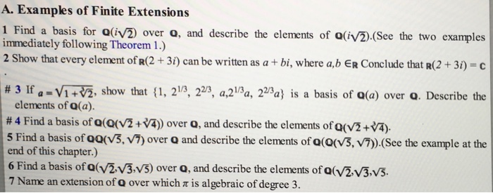 Solved A. Examples of Finite Extensions 1 Find a basis for | Chegg.com