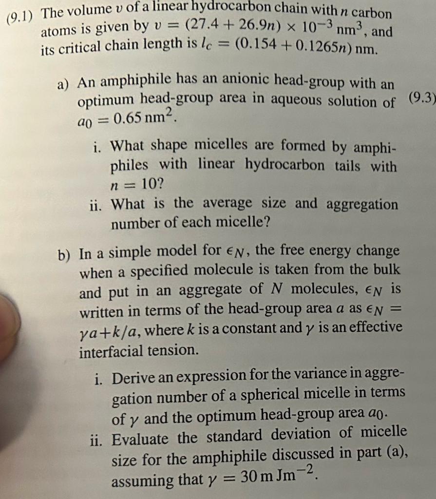 Solved The volume v of a linear hydrocarbon chain with n | Chegg.com