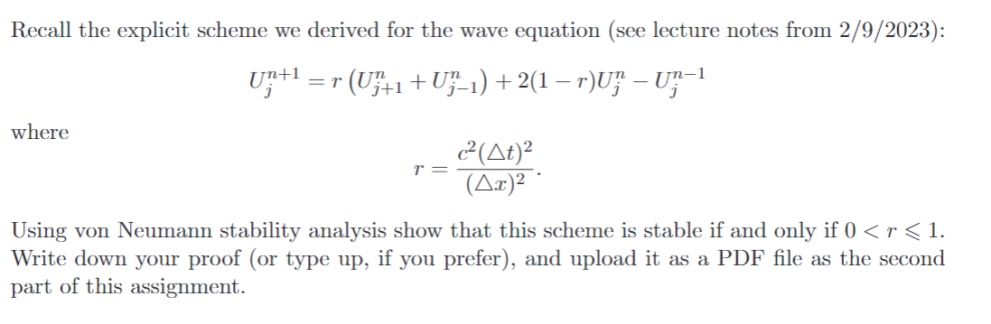 Solved Recall the explicit scheme we derived for the wave | Chegg.com