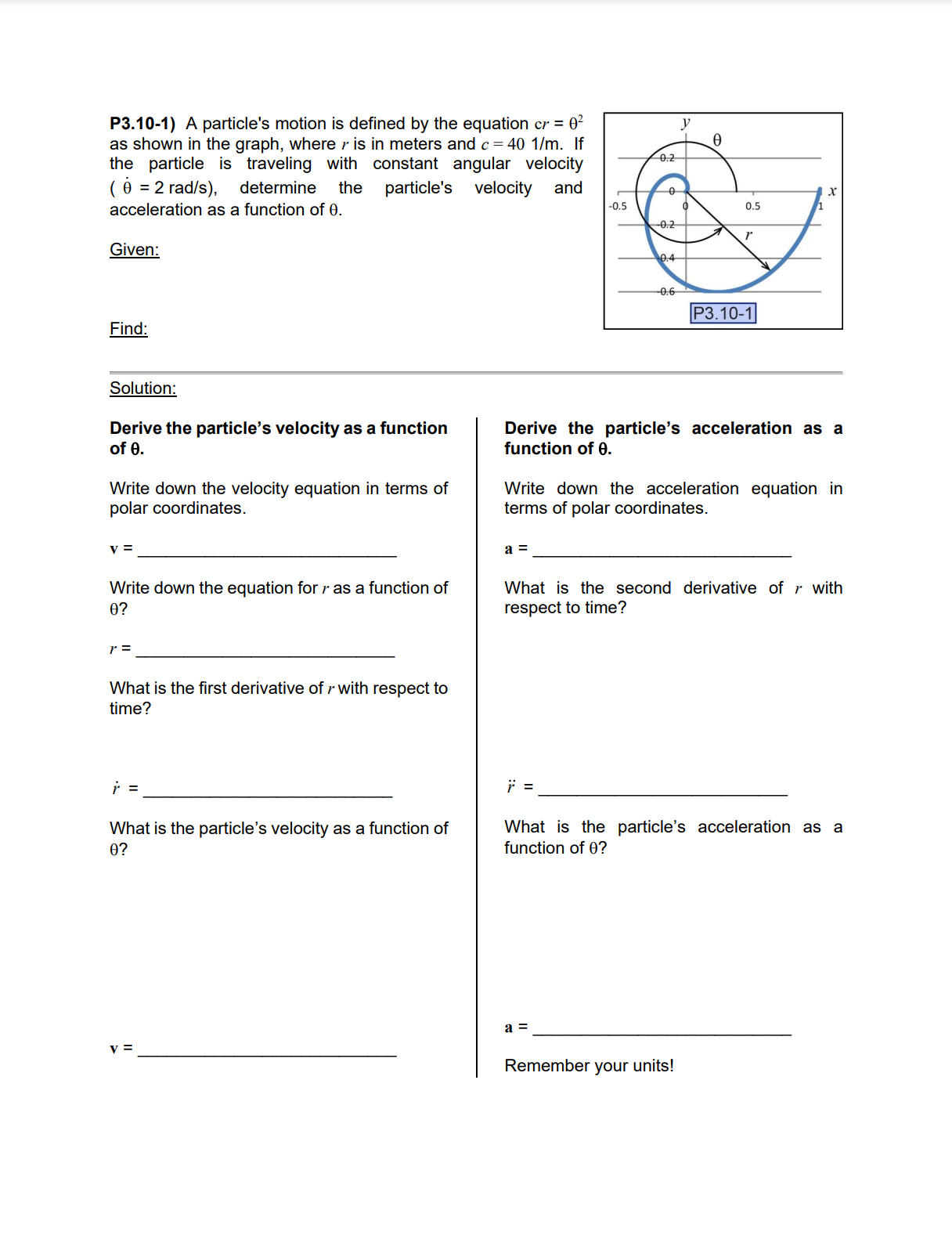 Solved P3.10-1) A particle's motion is defined by the | Chegg.com