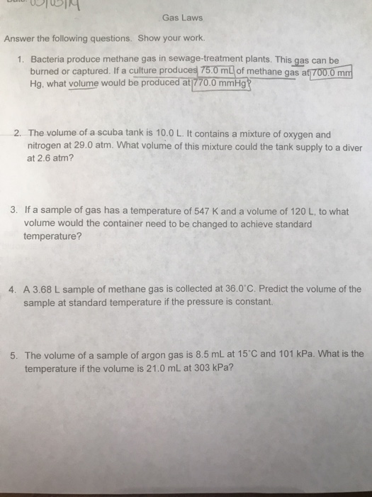Solved Gas Laws Answer the following questions. Show your | Chegg.com
