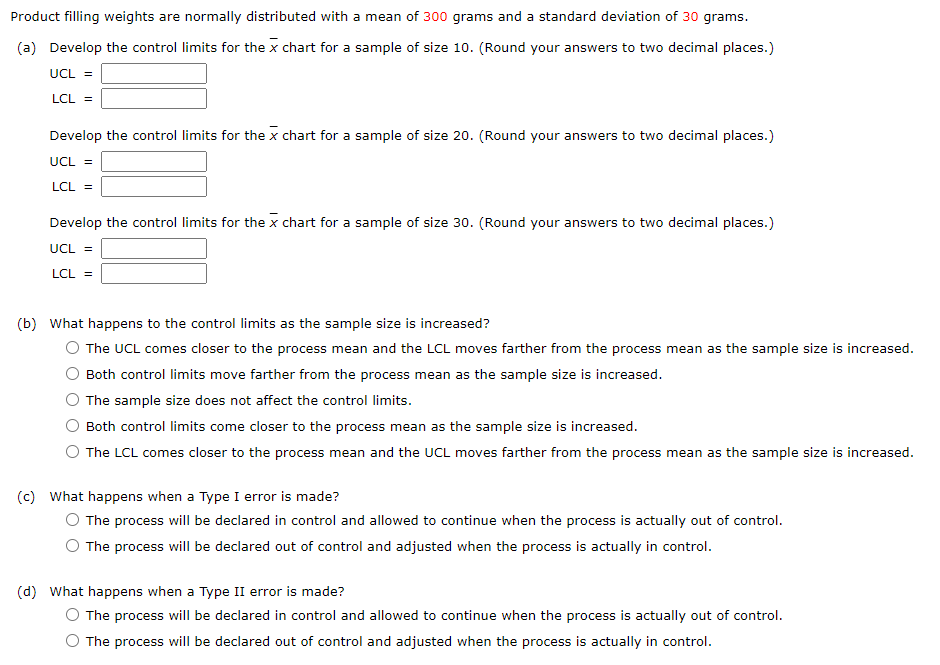 Solved (b) What happens to the control limits as the sample | Chegg.com
