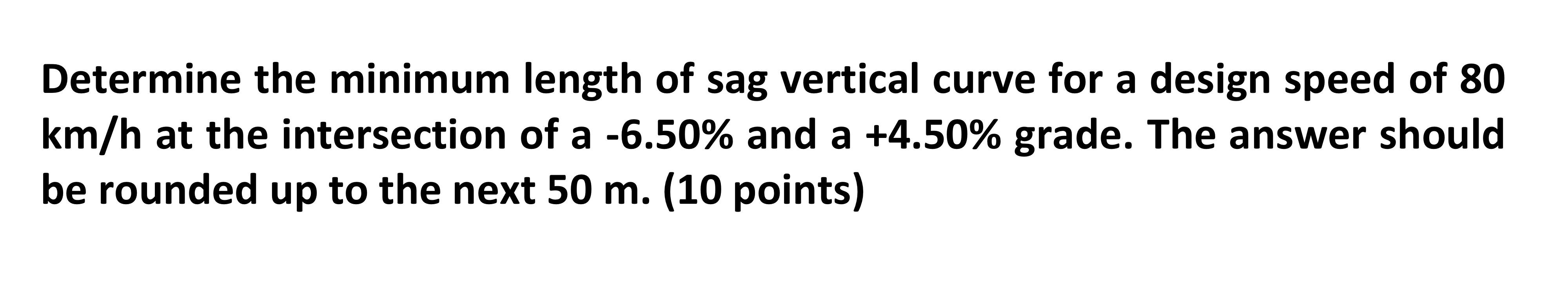 Solved Determine the minimum length of sag vertical curve | Chegg.com