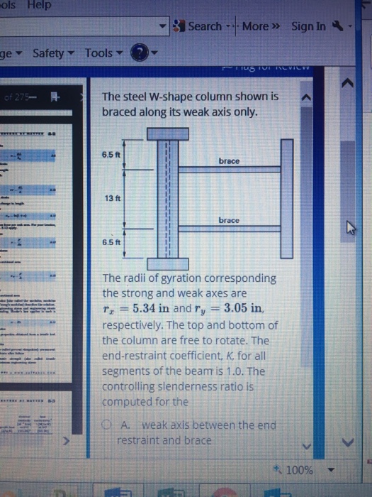 Solved The steel W-shape column shown is a braced along its | Chegg.com